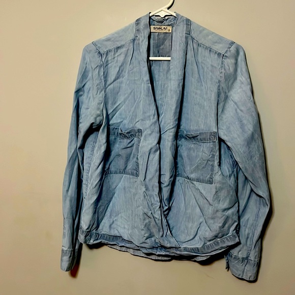 Sam & Lavi | Tops | Chambray Blouse 0 Tencel With Faux Kimono Front | Poshmark